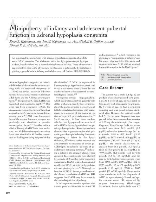 (PDF) Minipuberty of infancy and adolescent pubertal function in ...