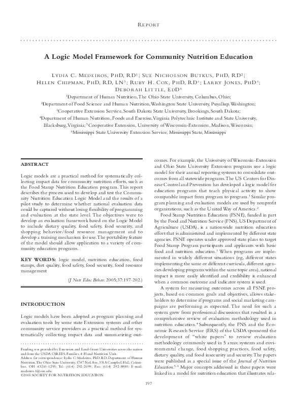 (PDF) A Logic Model Framework for Community Nutrition Education