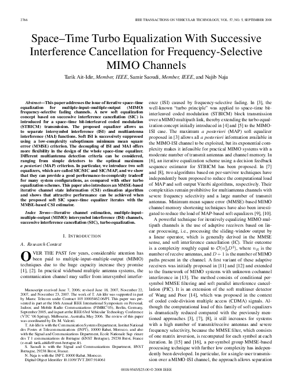 Pdf Space Time Turbo Equalization With Successive Interference