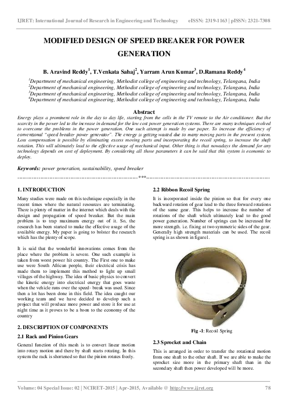 (PDF) MODIFIED DESIGN OF SPEED BREAKER FOR POWER GENERATION