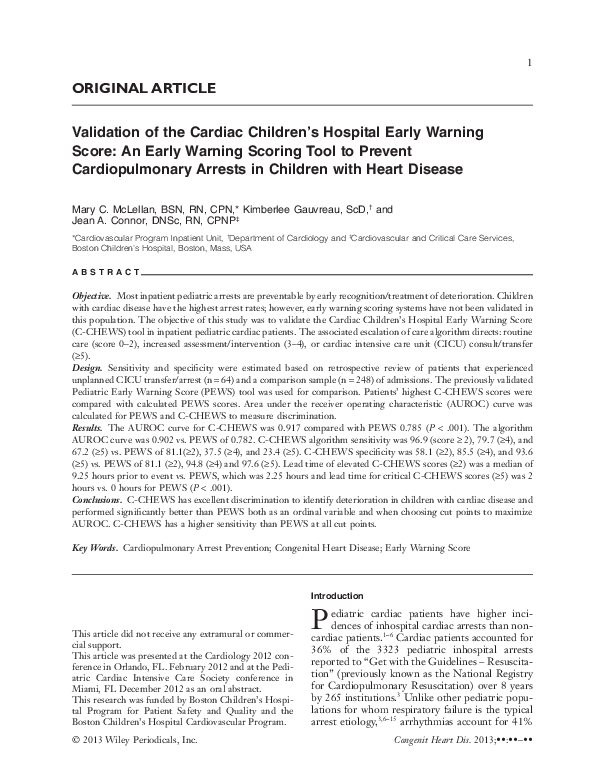 (PDF) Validation of the Cardiac Children's Hospital Early Warning Score ...