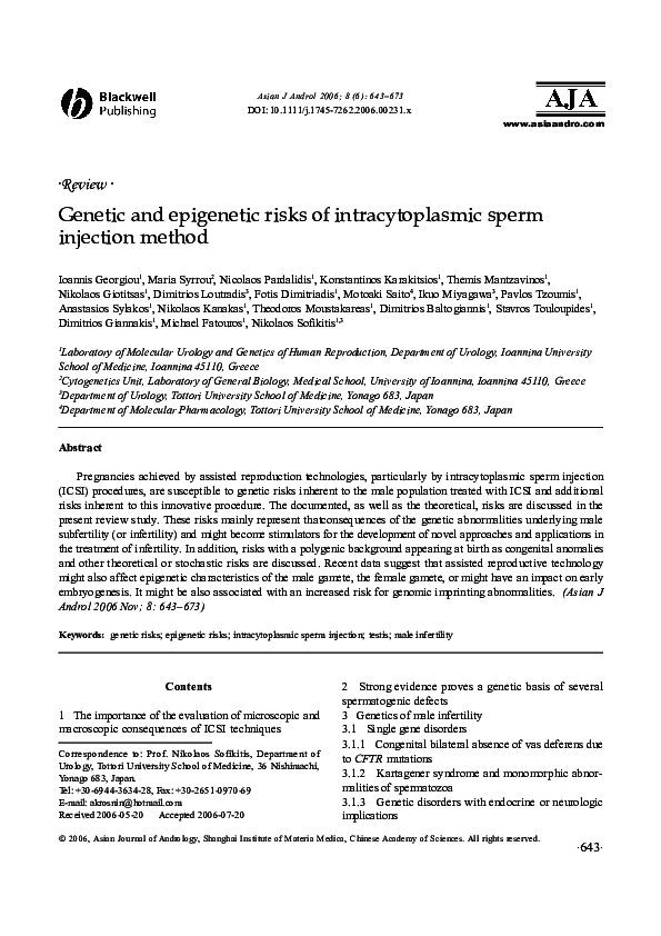 (PDF) Genetic and epigenetic risks of intracytoplasmic sperm injection ...