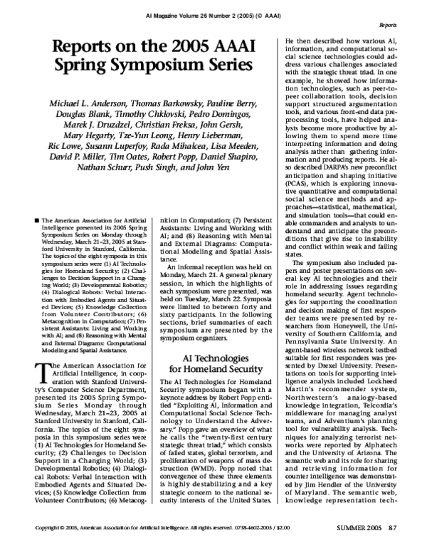 (PDF) Reports on the 2005 AAAI Spring Symposium Series