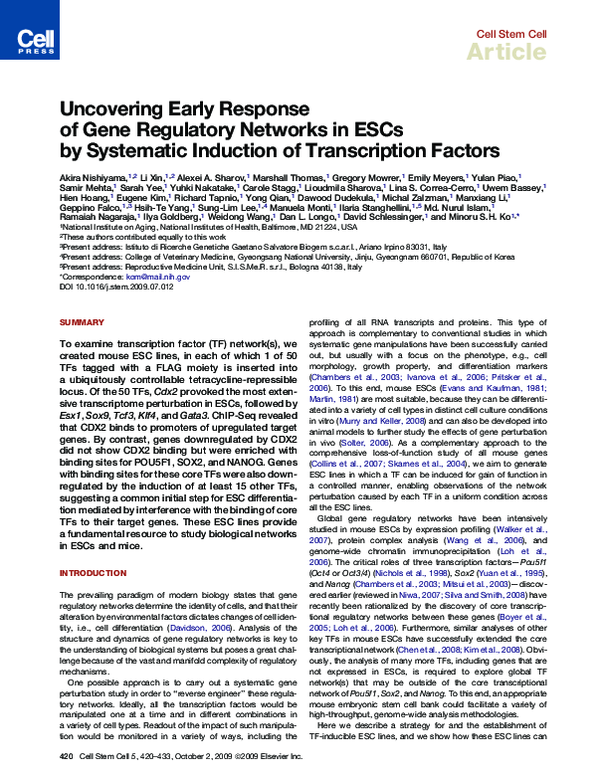 (PDF) Uncovering Early Response of Gene Regulatory Networks in ESCs by ... (PDF) Uncovering Early Response of Gene Regulatory Networks in ESCs by ...
