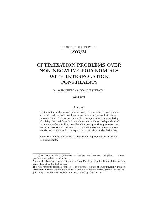 Pdf Optimization Problems Over Non Negative Polynomials With Interpolation Constraints