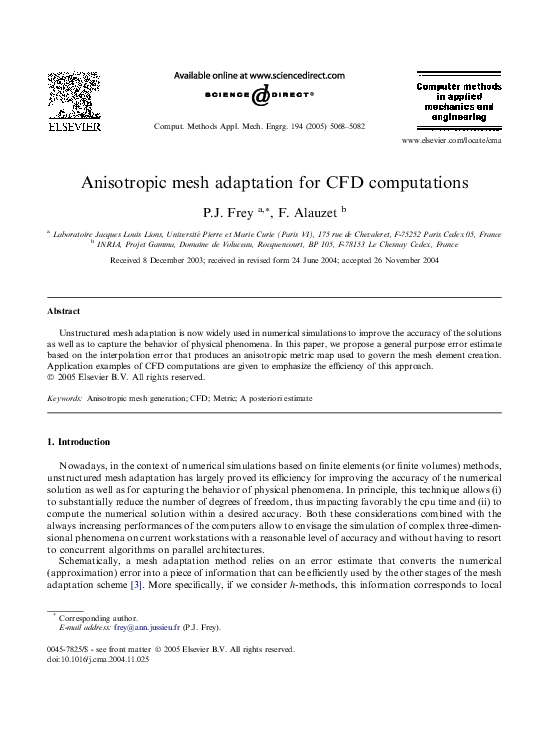 (PDF) Anisotropic mesh adaptation for CFD computations
