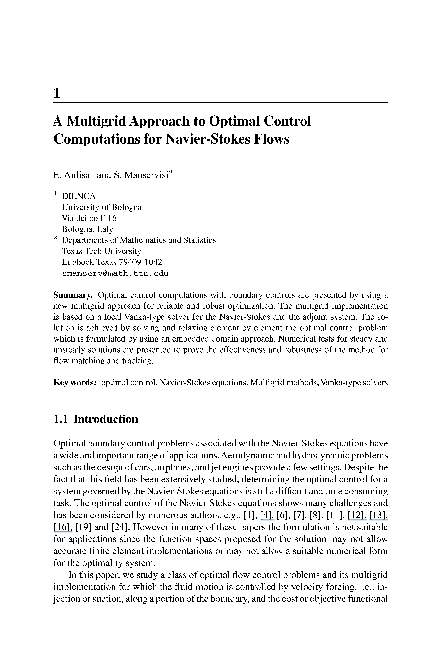 Pdf A Multigrid Approach To Optimal Control Computations For Navier Stokes Flows