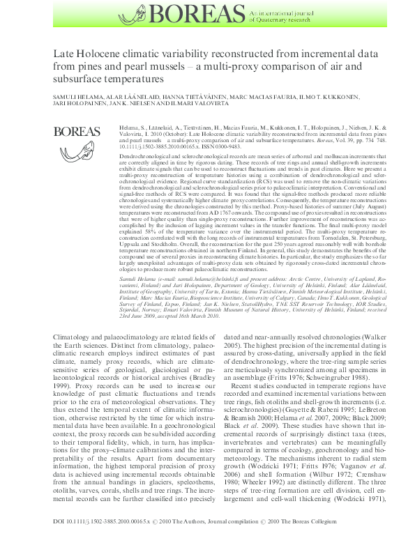 (PDF) Late Holocene climatic variability reconstructed from incremental ...