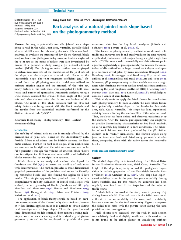 (PDF) Back analysis of a natural jointed rock slope based on the ...