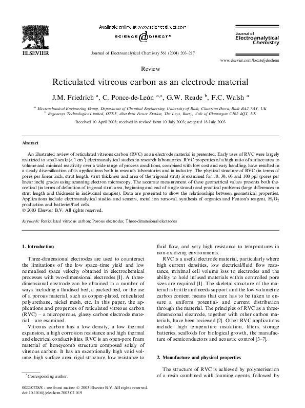 (PDF) Reticulated vitreous carbon as an electrode material