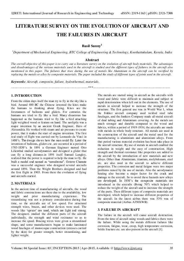 (PDF) LITERATURE SURVEY ON THE EVOLUTION OF AIRCRAFT AND THE FAILURES ...