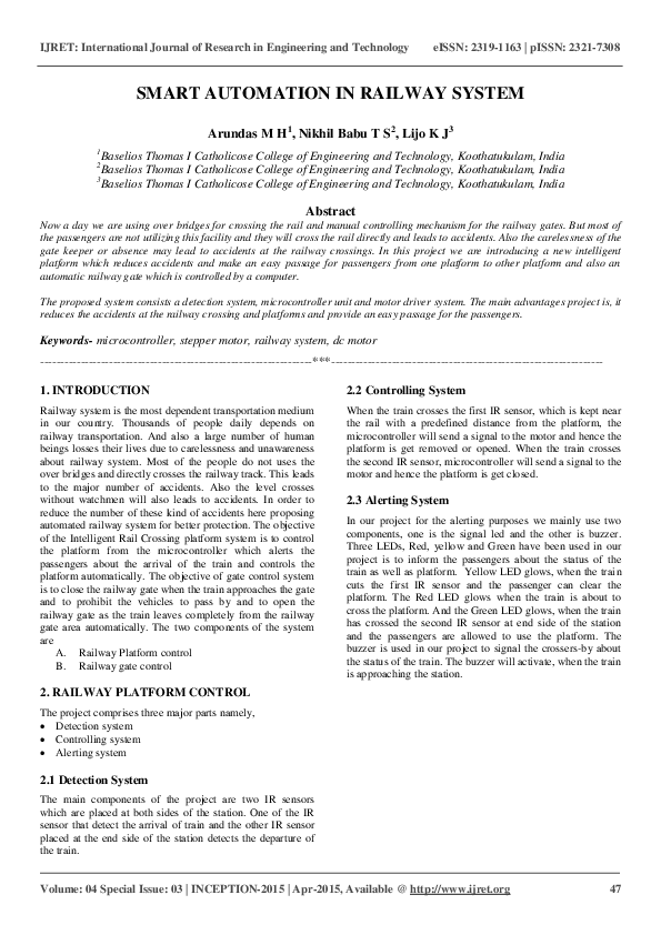 (PDF) SMART AUTOMATION IN RAILWAY SYSTEM