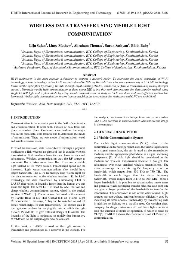 (PDF) WIRELESS DATA TRANSFER USING VISIBLE LIGHT COMMUNICATION