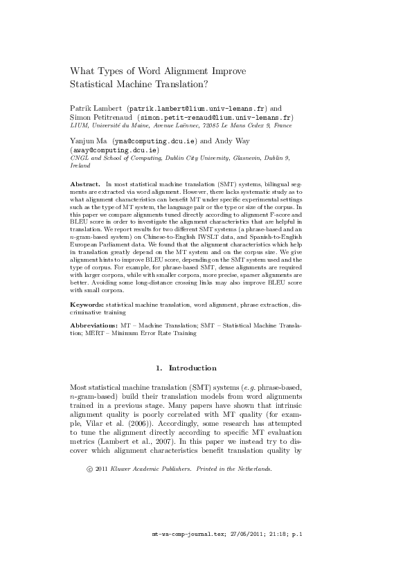 What Types Of Word Alignment Improve Statistical Machine Translation