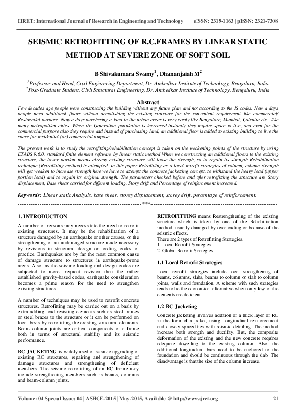 (PDF) SEISMIC RETROFITTING OF R.C.FRAMES BY LINEAR STATIC METHOD AT SEVERE ZONE OF SOFT SOIL