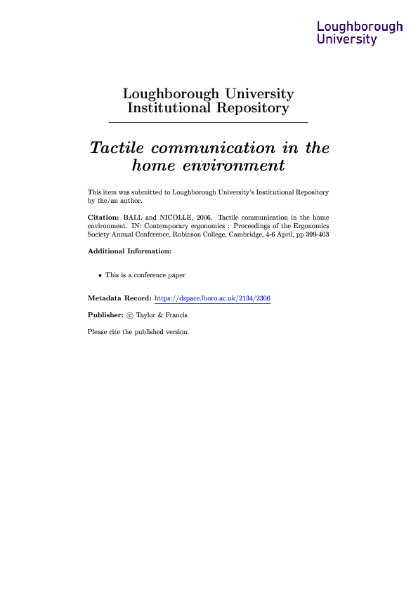(PDF) Tactile communication in the home environment | Colette Nicolle ...