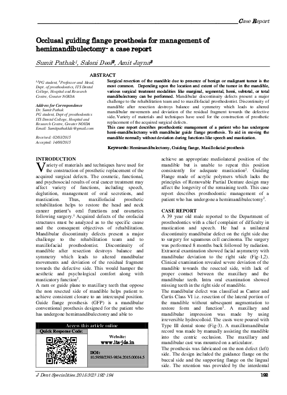 (PDF) Occlusal guiding flange prosthesis for management of ...