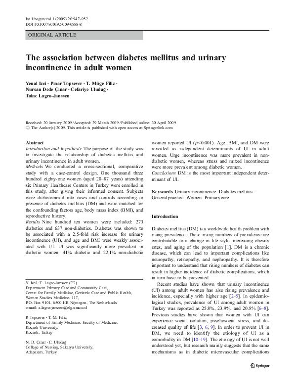 (PDF) The association between diabetes mellitus and urinary ...