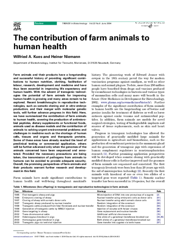 (PDF) The contribution of farm animals to human health