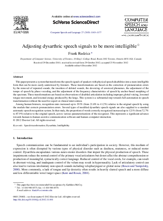 (PDF) Adjusting dysarthric speech signals to be more intelligible