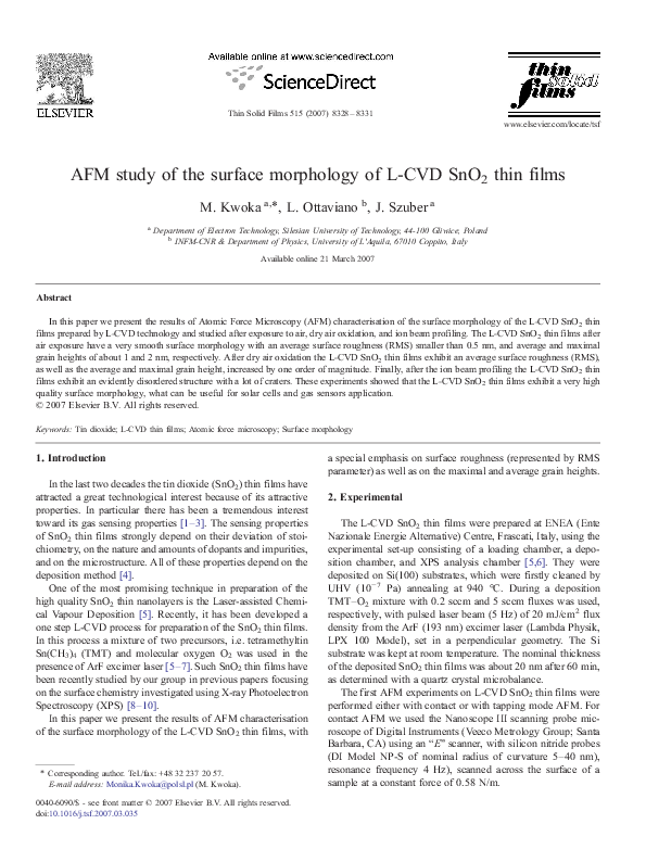 (PDF) AFM study of the surface morphology of L-CVD SnO2 thin films