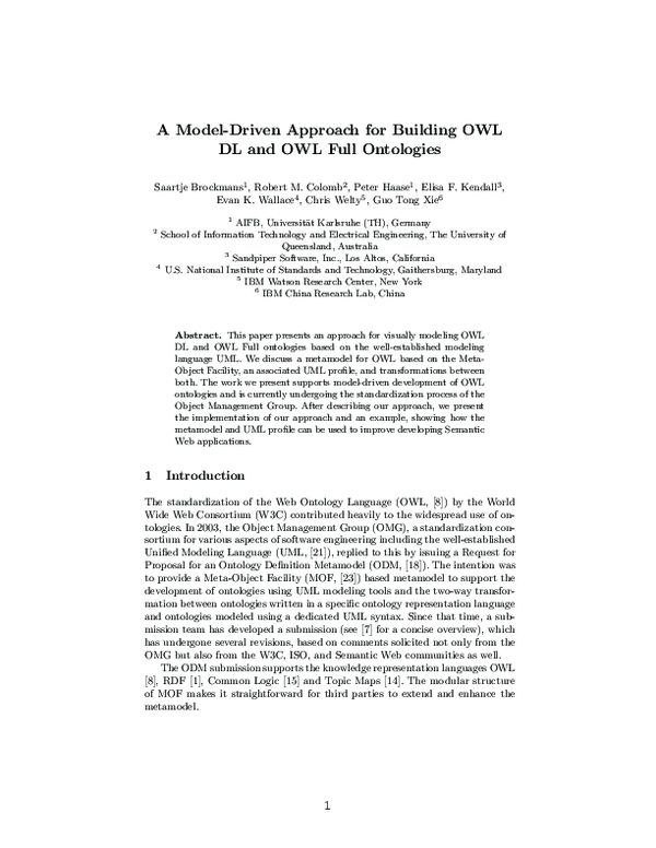 (PDF) A Model Driven Approach for Building OWL DL and OWL Full Ontologies
