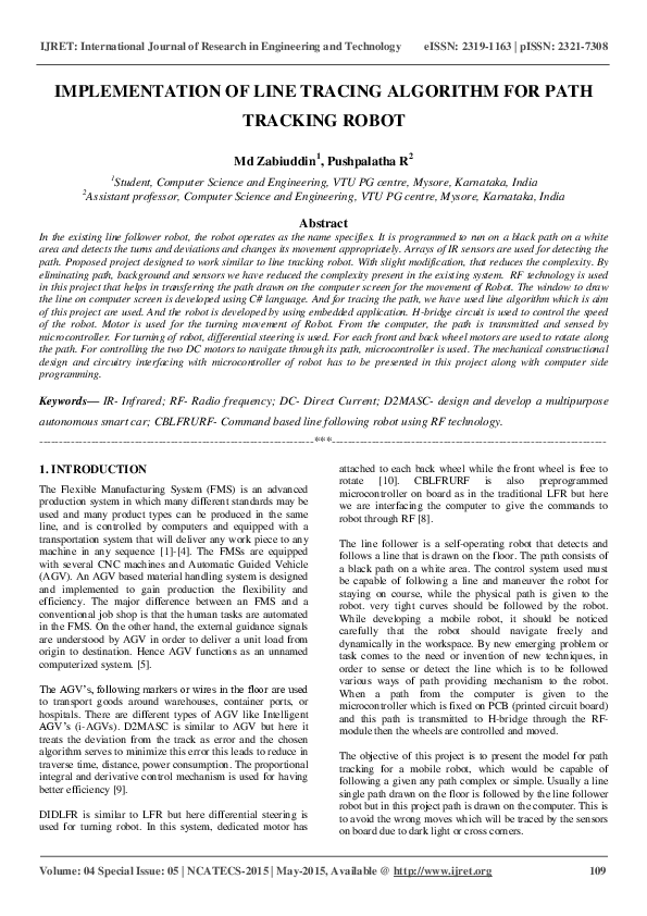 (PDF) IMPLEMENTATION OF LINE TRACING ALGORITHM FOR PATH TRACKING ROBOT