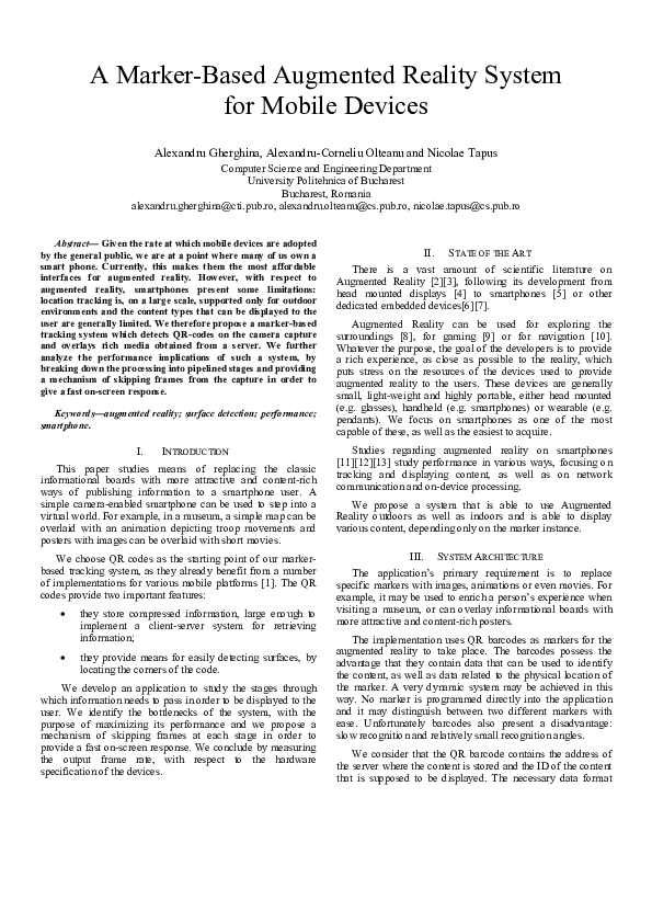 (PDF) A marker-based augmented reality system for mobile devices