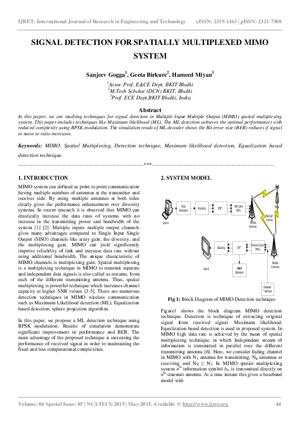 (PDF) SIGNAL DETECTION FOR SPATIALLY MULTIPLEXED MIMO SYSTEM