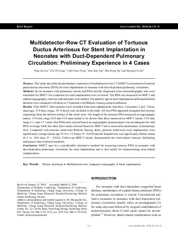 (PDF) Multidetector-Row CT Evaluation of Tortuous Ductus Arteriosus for Stent Implantation in ...