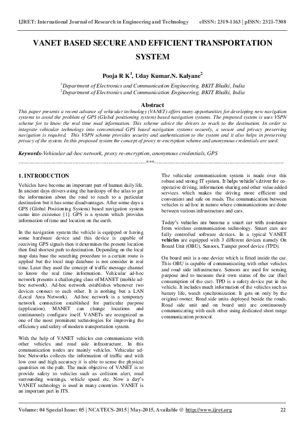 (PDF) VANET BASED SECURE AND EFFICIENT TRANSPORTATION SYSTEM