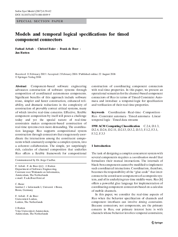 (PDF) Models and temporal logical specifications for timed component connectors