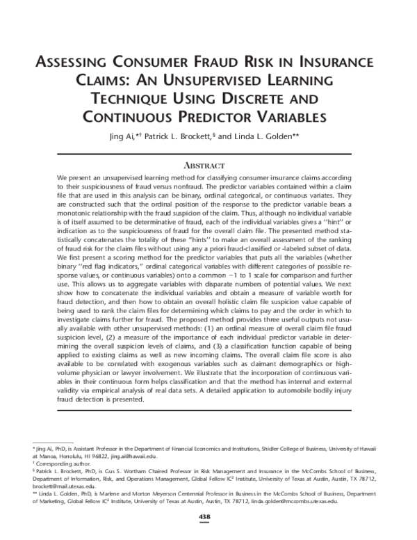 (PDF) Assessing Consumer Fraud Risk in Insurance Claims