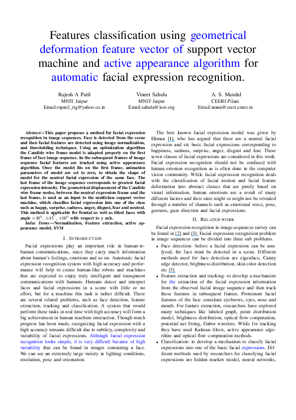 Pdf Features Classification Using Geometrical Deformation Feature Vector Of Support Vector
