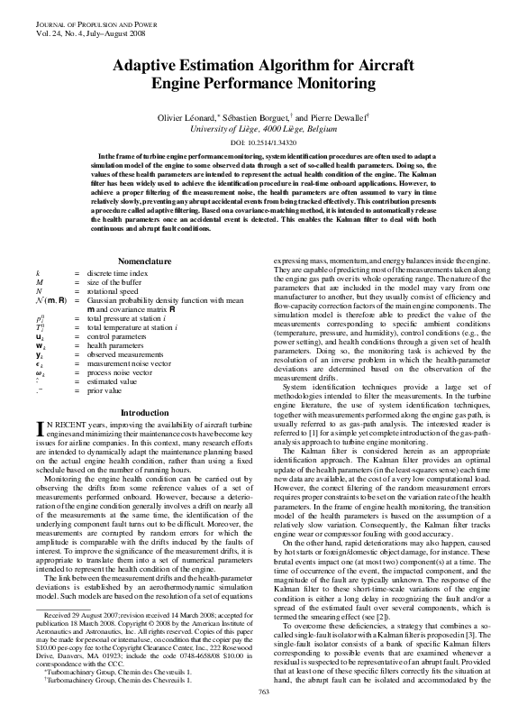 Pdf Adaptive Estimation Algorithm For Aircraft Engine Performance Monitoring