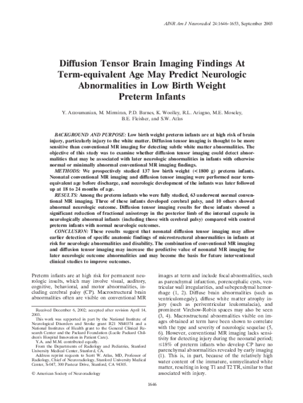 (PDF) Diffusion tensor brain imaging findings at term-equivalent age ...