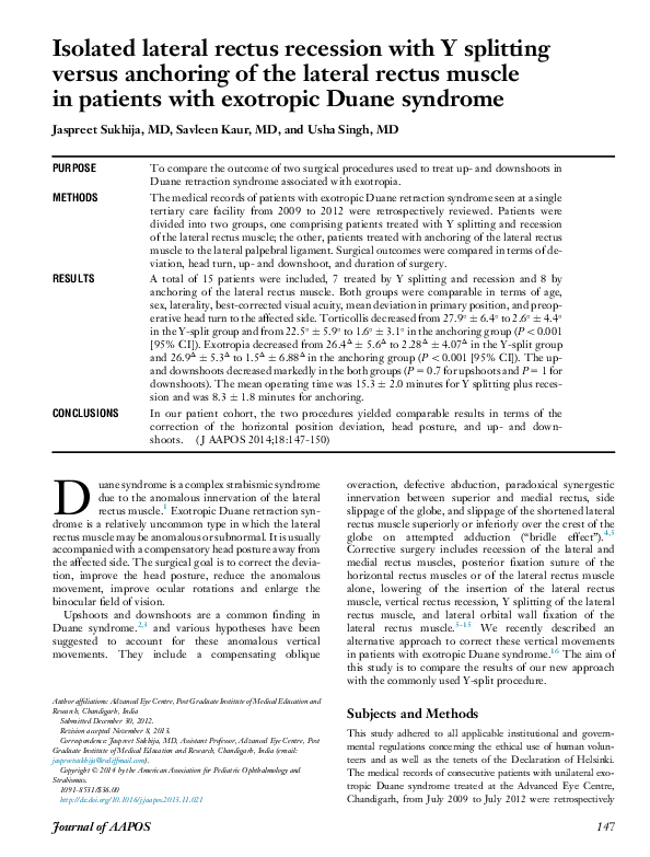 (PDF) Isolated lateral rectus recession with Y splitting versus ...