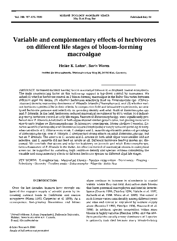 (PDF) Variable and complementary effects of herbivores on different ...
