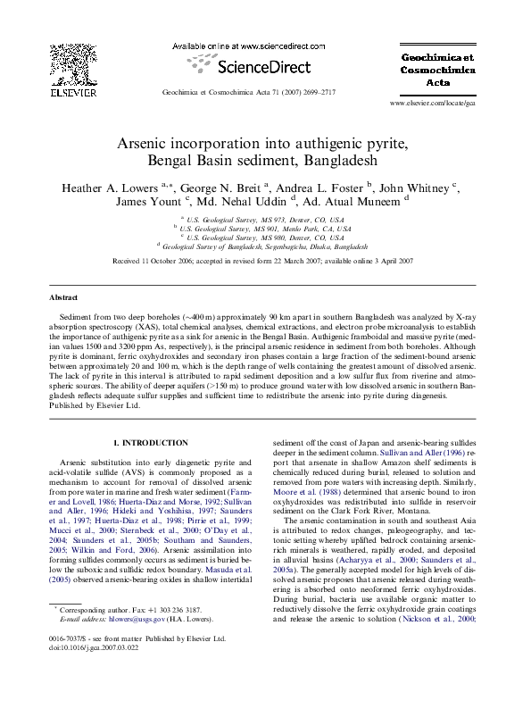(PDF) Arsenic incorporation into authigenic pyrite, Bengal Basin ...