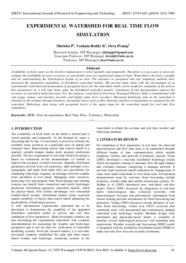 (PDF) EXPERIMENTAL WATERSHED FOR REAL TIME FLOW SIMULATION