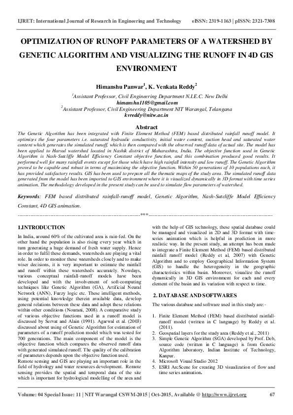 (PDF) OPTIMIZATION OF RUNOFF PARAMETERS OF A WATERSHED BY GENETIC ALGORITHM AND VISUALIZING THE ...