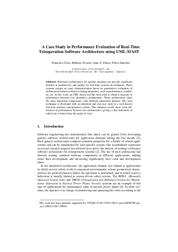 (PDF) A Case Study in Performance Evaluation of Real-Time Teleoperation Software Architectures ...