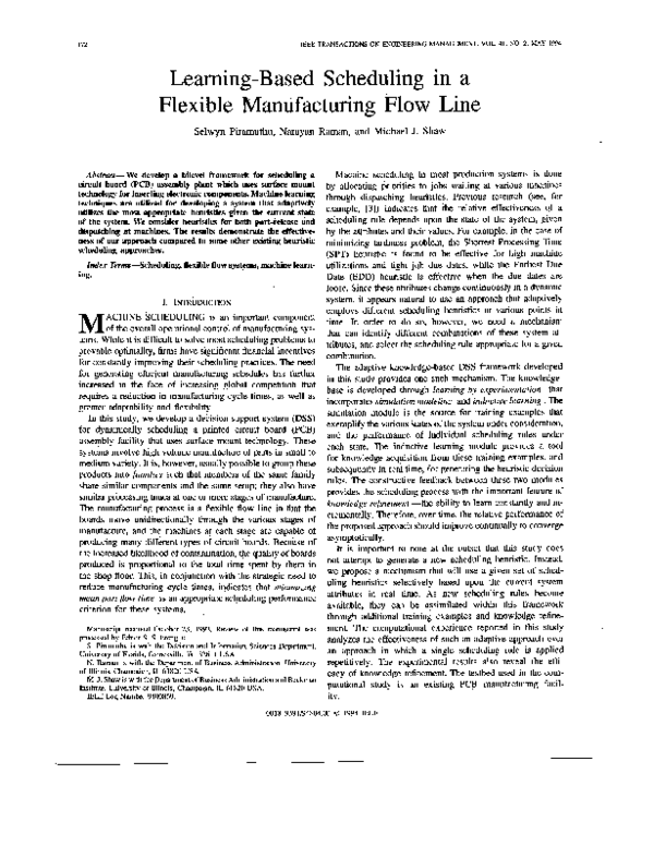 (PDF) Learning-based scheduling in a flexible manufacturing flow line