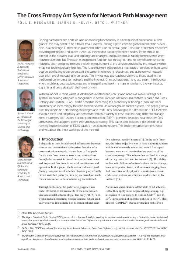 (PDF) The cross entropy ant system for network path management | Otto ...