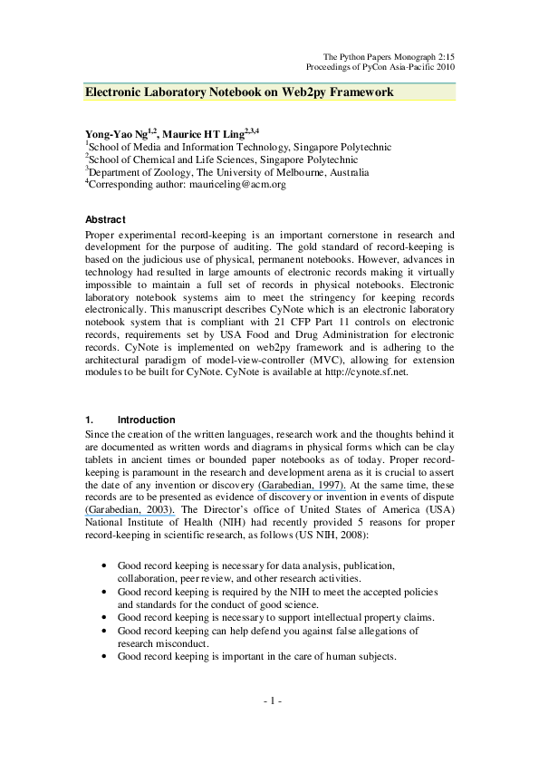 (PDF) Electronic laboratory notebook on Web2Py framework