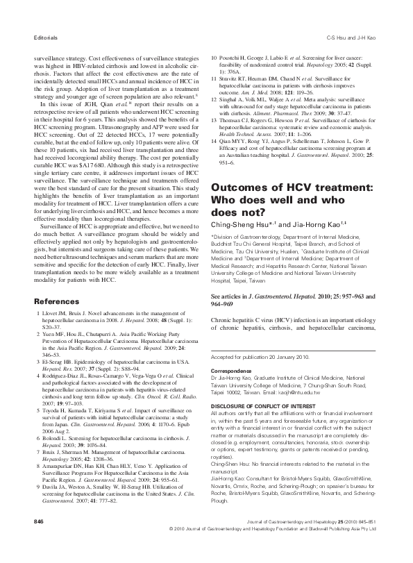(PDF) Outcomes of HCV treatment: Who does well and who does not? | Jia ...