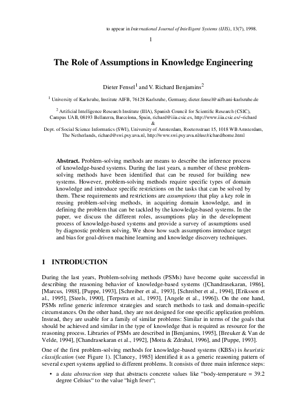 (PDF) The role of assumptions in knowledge engineering