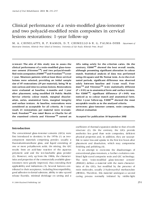 (PDF) Clinical performance of a resin-modified glass-ionomer and two ...