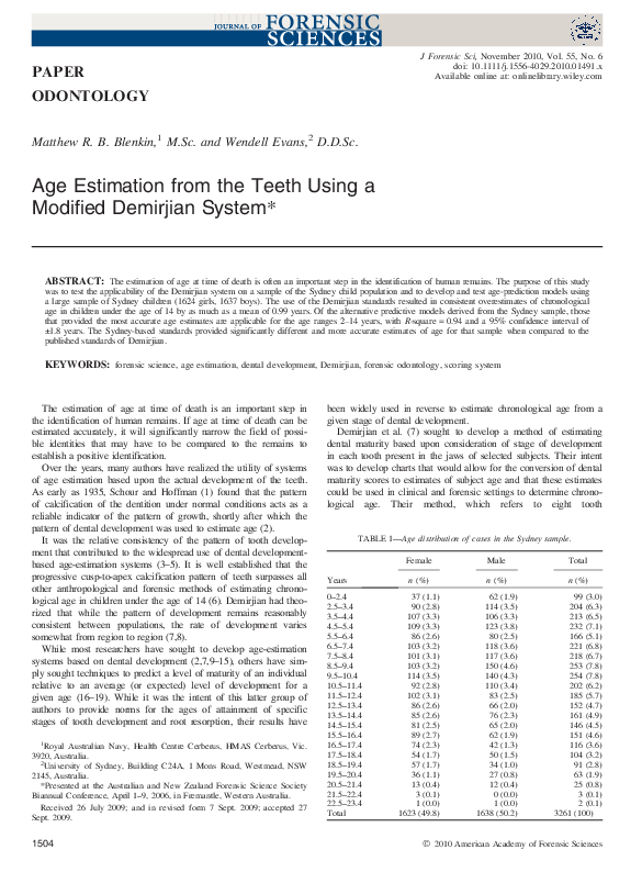 Pdf Age Estimation From The Teeth Using A Modified Demirjian System