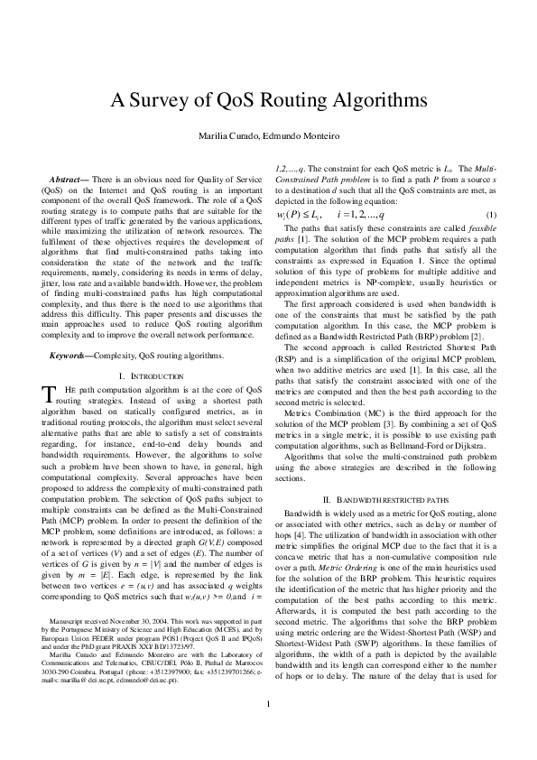 (PDF) A survey of QoS routing algorithms